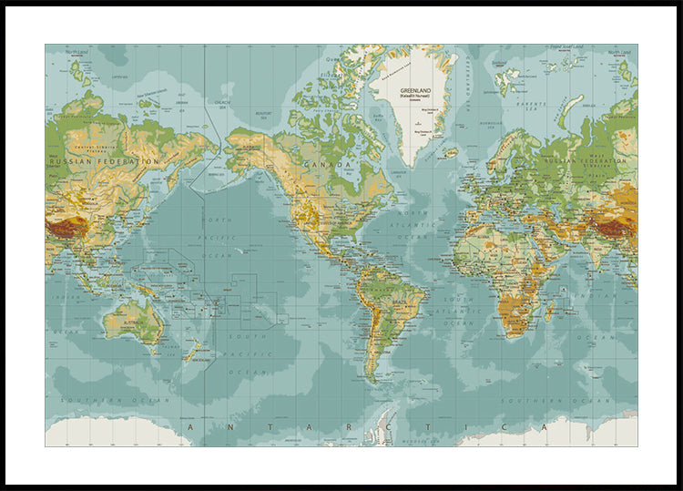 Physical World Map Poster – Posterbox.se