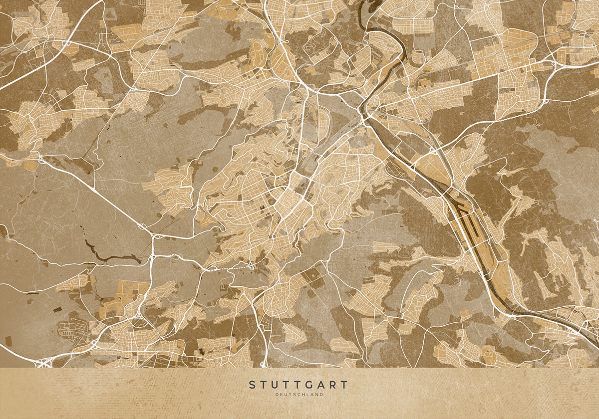 Sepia vintage map of Stuttgart downtown Germany Poster – Posterbox.se