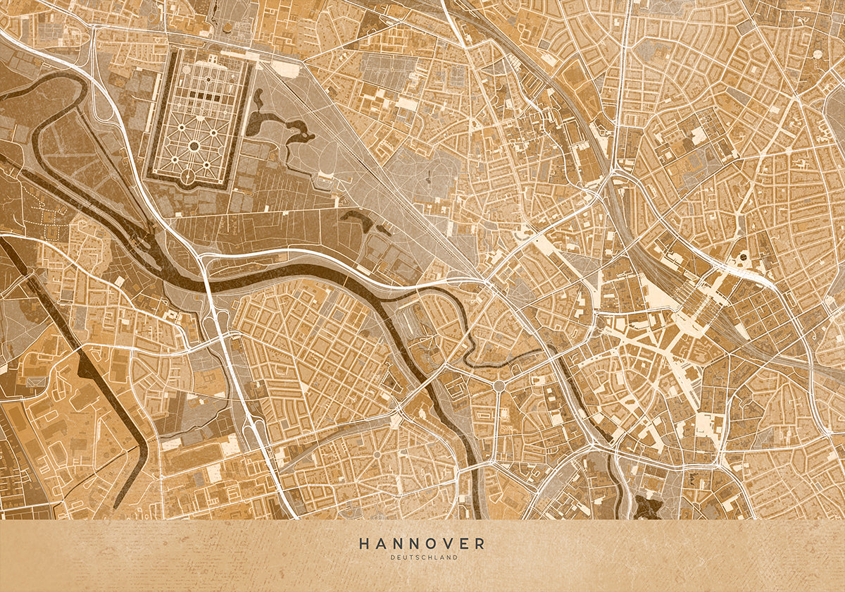 Sepia vintage map of Hannover downtown Germany Poster – Posterbox.se