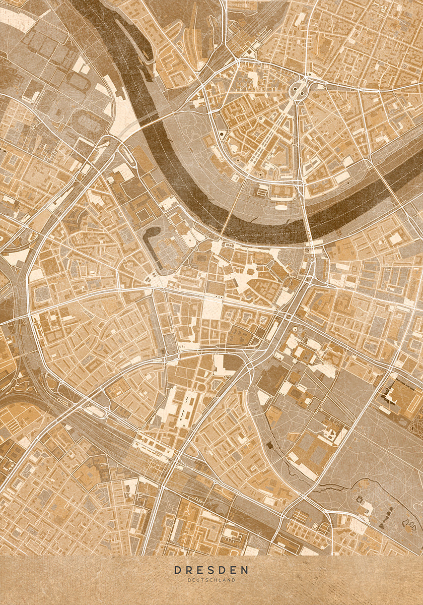 Sepia vintage map of Dresden downtown Germany Poster – Posterbox.se