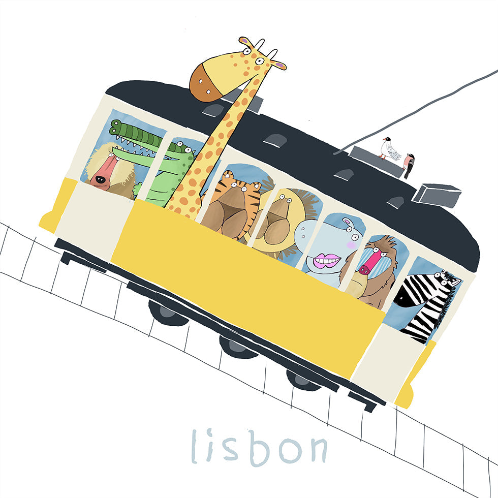 Famous Lisbon Yellow Tram with Jungle Animals by Carla Daly – Posterbox.se