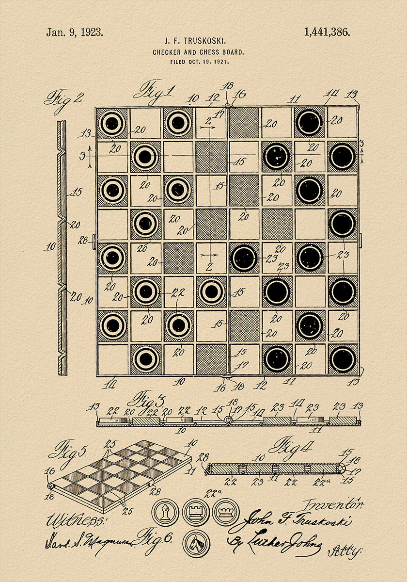 Checker and Chess Board Patent 1921 – Posterbox.se